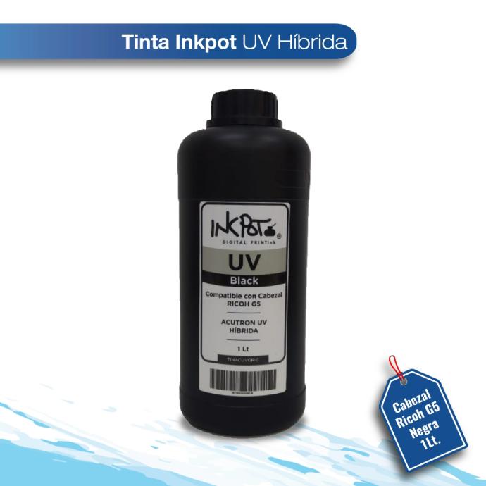 Tinta inkpot UV hibrida cabezal Ricoh G5 negra 1L | DTTEC WEB